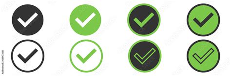 checkmark tick set on white background isolated green tick collection in different style done