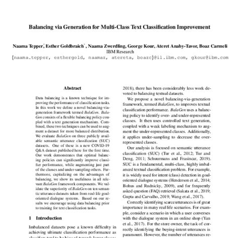 Balancing Via Generation For Multi Class Text Classification Improvement Acl Anthology