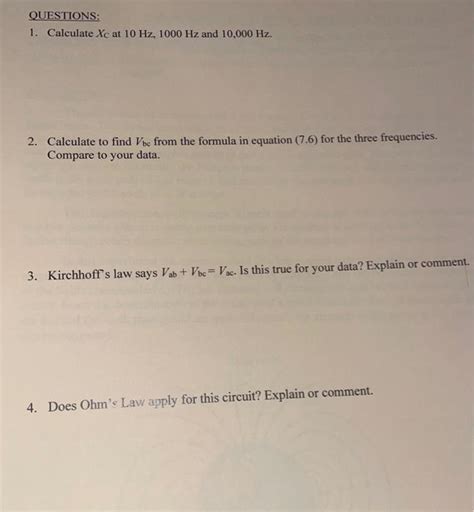 Calculate XC At Hz Hz And Hz Chegg Com