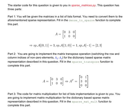 Q1 Sparse Matrix Operations 30 Pts A Sparse Matrix