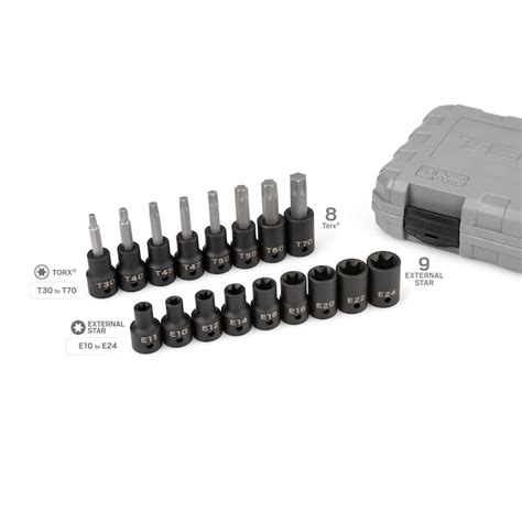Tekton 17 Piece 12 In Drive Set Torx Bit Driver Socket Set Skt25801 At