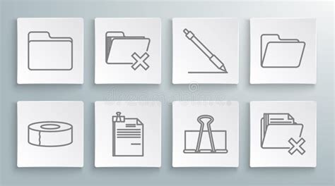 Set Line Scotch Delete Folder File Document And Binder Clip Binder