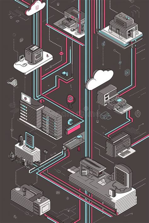 Isometric Illustration Of Connected Computing Devices In A Network Stock Illustration