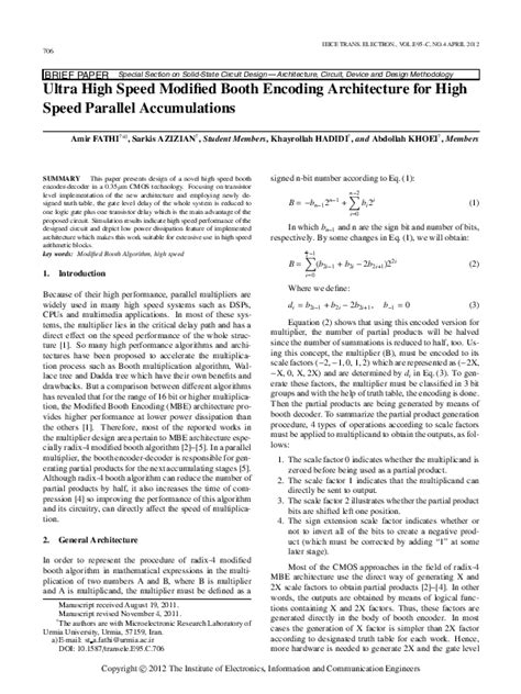 Pdf Ultra High Speed Modified Booth Encoding Architecture For High Speed Parallel Accumulations