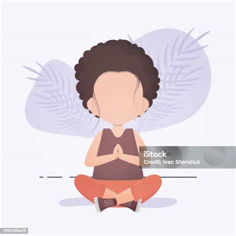 어린 소녀는 연꽃 위치에 앉아 있습니다 요가 아이들 만화 스타일 개념에 대한 스톡 벡터 아트 및 기타 이미지 개념 개념과 주제 건강한 생활방식 Istock