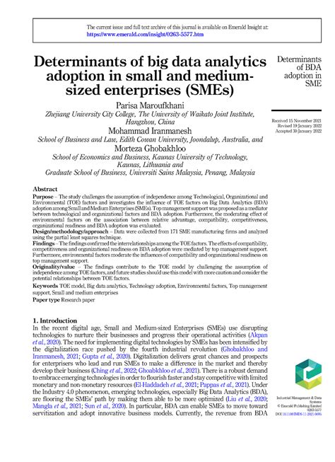 Determinants Of Big Data Analytics Adoption In Small And Medium