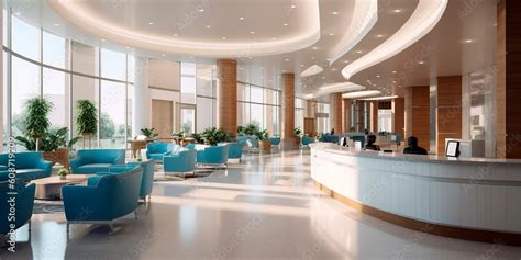 Detailed Interior Shots Of A Modern Hospital Lobby Showcasing The