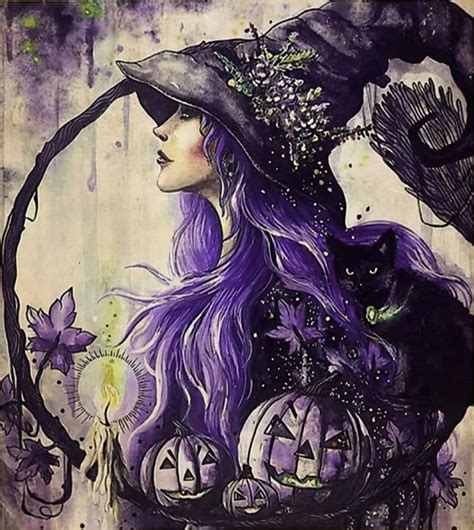 Witch Way Halloween Witch And Black Cat Fantasy Art By Molly Harrison