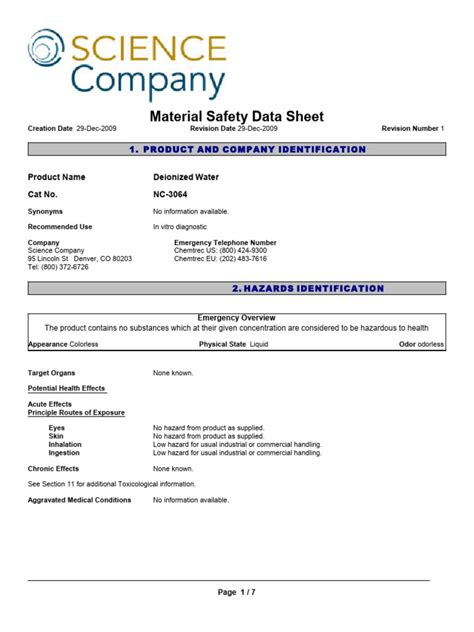 Deionized Water Msds 2 Pdf Personal Protective Equipment Water