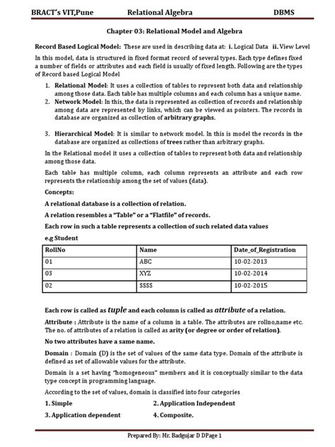 Ch 02 Relational Model And Relational Algebra Pdf Relational Database Relational Model