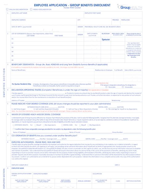Fillable Online Employee Application Group Benefits Enrolment Fax Email Print Pdffiller