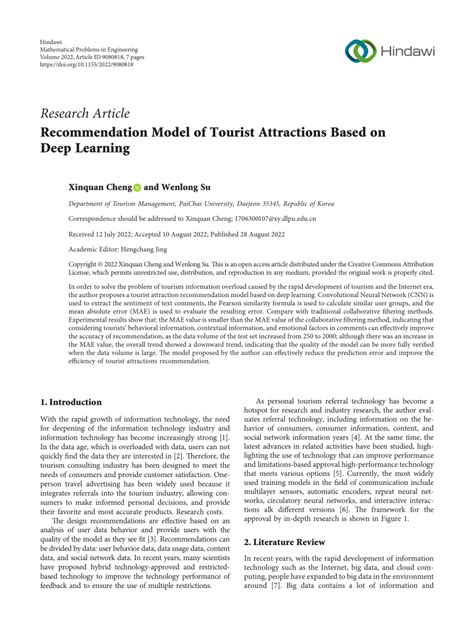 Pdf Recommendation Model Of Tourist Attractions Based On Deep Learning
