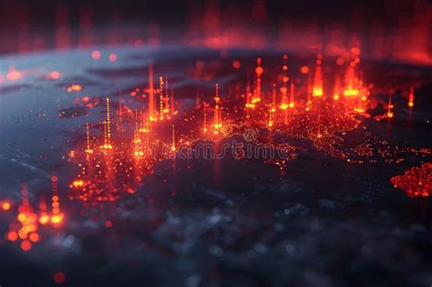Global Data Visualization With Glowing Data Points Tech Concept For Digital Analysis Big Data
