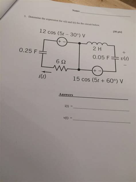 Solved Determine The Expression For V T And I T For The Chegg Com