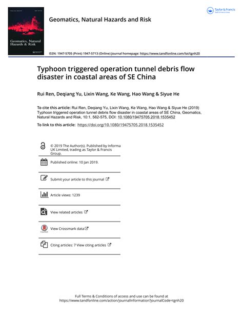 Pdf Typhoon Triggered Operation Tunnel Debris Flow Disaster In Coastal Areas Of Se China