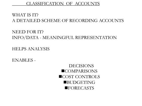 PPT CLASSIFICATION OF ACCOUNTS WHAT IS IT A DETAILED SCHEME OF RECORDING ACCOUNTS NEED FOR IT