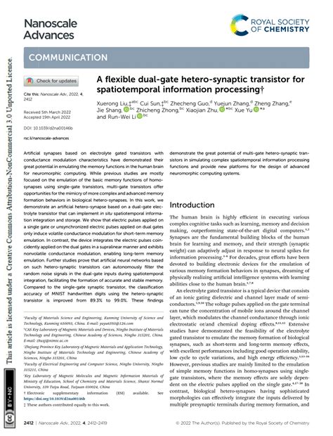 Pdf A Flexible Dual Gate Hetero Synaptic Transistor For Spatiotemporal Information Processing