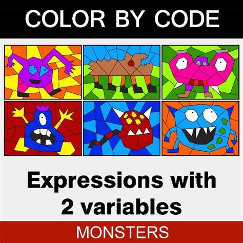 Algebra Expressions With 2 Variables Coloring Pages Color By Code