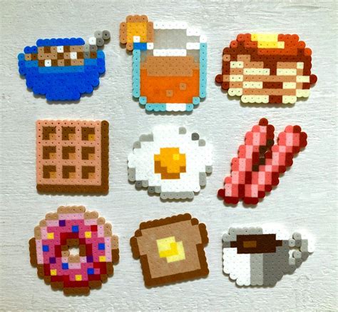 Perler Bead Breakfast Foods Pixel Art Shop Perler Bead Art Diy Perler Bead Crafts Hamma