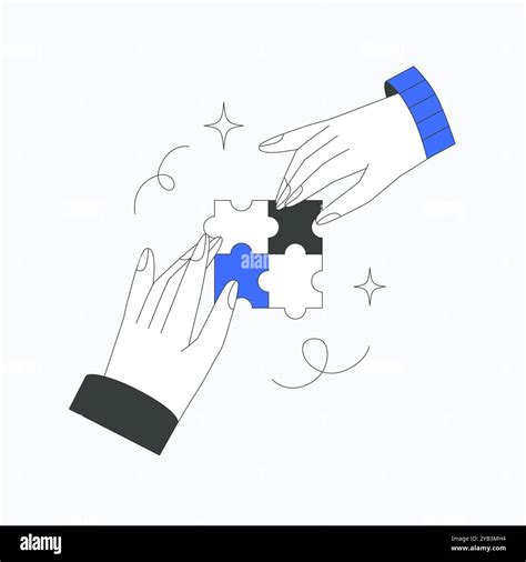 Hands Connecting Puzzle Pieces In Flat Vector Illustration Symbolizing Teamwork Problem Solving