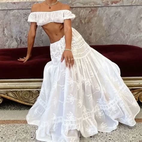 Boho White Floral Print Cottagecore Maxi Skirt Saias Casuais Conjunto De Vestidos Saias Maxi