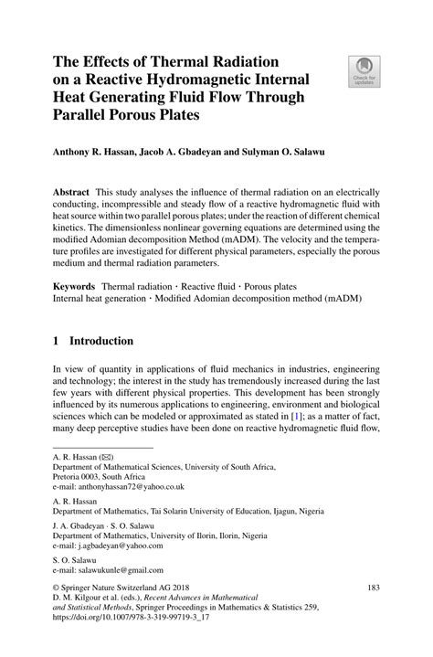 Pdf The Effects Of Thermal Radiation On A Reactive Hydromagnetic Internal Heat Generating