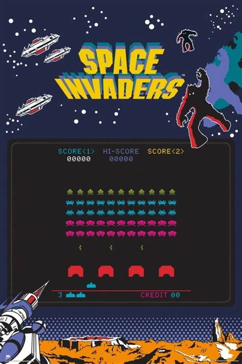 Space Invaders Screen Maxi Poster Video Game Posters Space Invaders Video Game Print