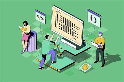 Developer Team Web Concept In 3d Isometric Design Stock Illustration Illustration Of