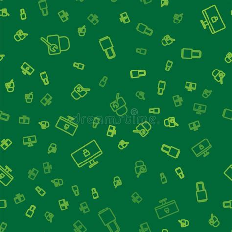 Set Line Lock Repair On Computer Monitor And On Seamless Pattern Vector Stock Vector