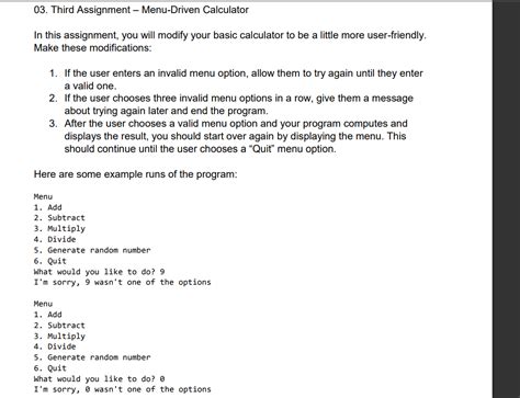 Solved 03 Third Assignment Menu Driven Calculator In This