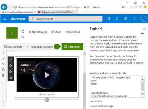 Sharepoint Microsoft Stream Video Embed Code Is Not Working In Ie 10 11 Stack Overflow