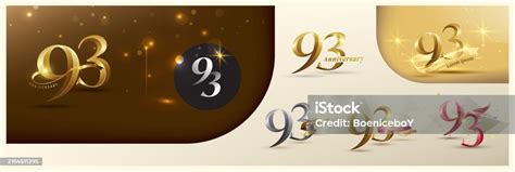 93주년 기념 로고타입 모던 골드 번호와 반짝이는 리본 대체 로고 번호 황금 기념일 축하 그림자에 대한 스톡 벡터 아트 및 기타 이미지 그림자 금색 기념일 Istock