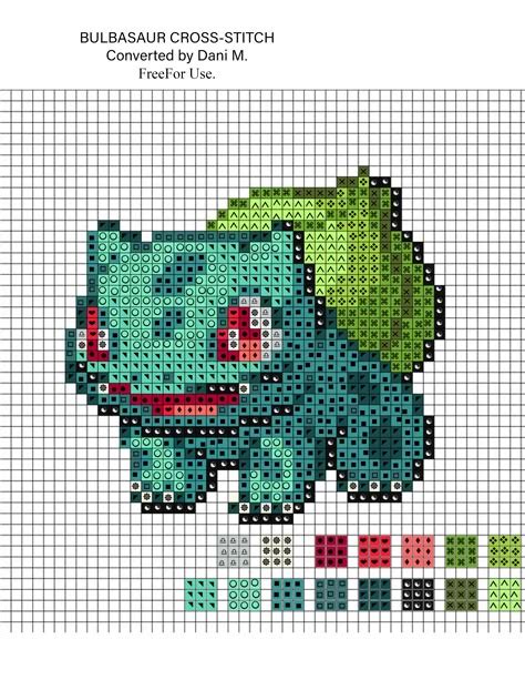 Bulbasaur Pixel Art Grid