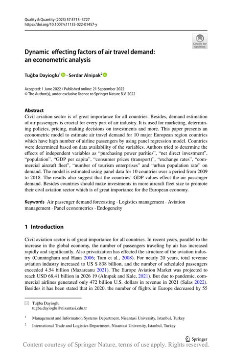 Dynamic Effecting Factors Of Air Travel Demand An Econometric Analysis Request Pdf