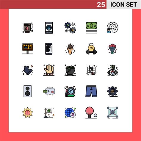 Mobile Interface Filled Line Flat Color Set Of 25 Pictograms Of Develop Shopping Money Online