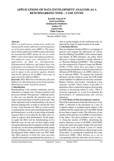 Pdf Applications Of Data Envelopment Analysis As A Benchmarking Tool