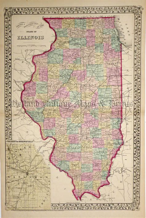 County And Township Map Of The State Of Illinois Chicago