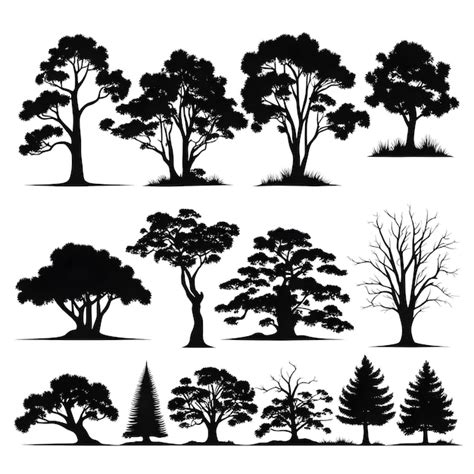 Set Of Silhouettes Of Trees Bushes And Grass Premium Ai Generated Image