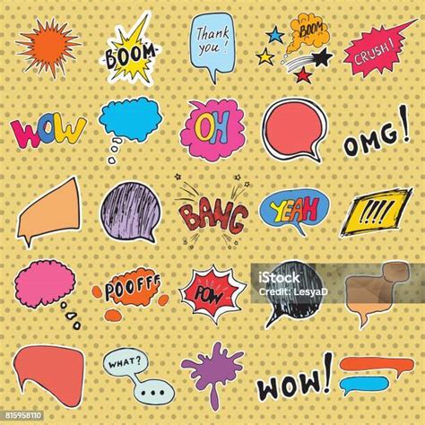 만화 연설 거품과 만화 음향 효과 설정 손으로 그린 팝 아트 스타일 표시 벡터 일러스트 레이 션 기포에 대한 스톡 벡터 아트 및 기타 이미지 Istock