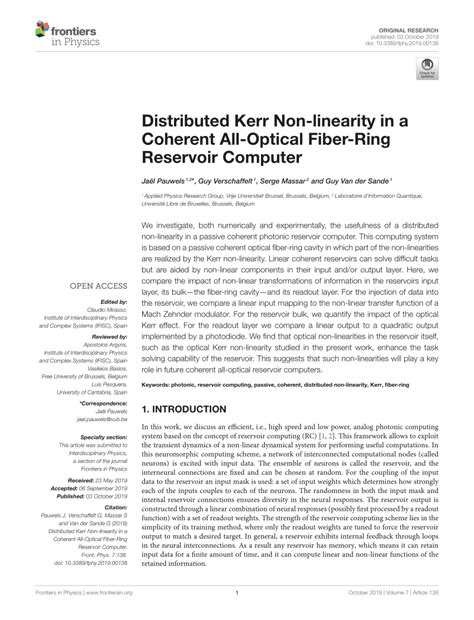 Pdf Distributed Kerr Non Linearity In A Coherent All Optical Fiber Ring Reservoir Computer
