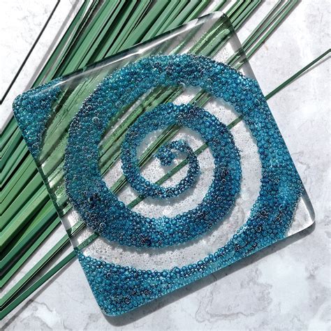 Handmade Fused Glass Spiral Drinks Coaster With Embedded Coloured