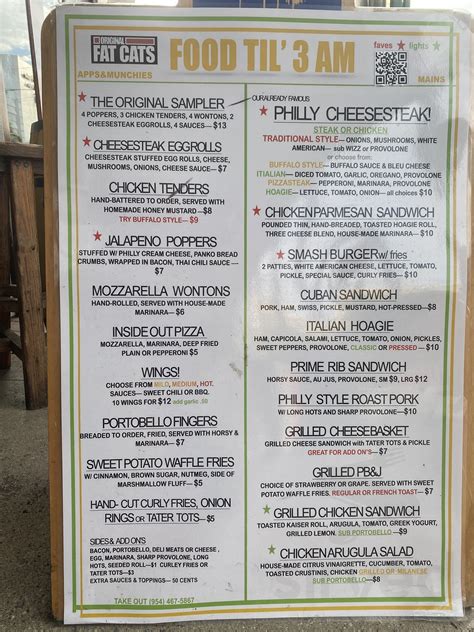 Original Fat Cats Menu In Fort Lauderdale Florida Usa