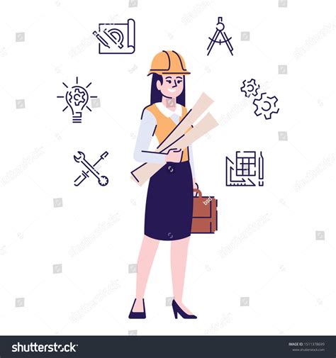 Female Architect Flat Vector Illustration Construction Vector De Stock Libre De Regalías