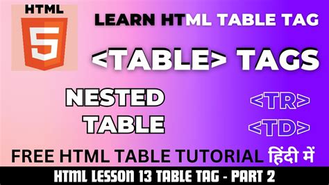 HTML LESSON 13 TABLE TAG PART 2 NESTED TABLE TABLE IN TABLE TABLE TAG TABLE IN TD TAG TABLE