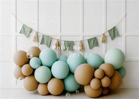 Avezano Mint Green And Brown Balloon Cluster Photography Backdrop Desi