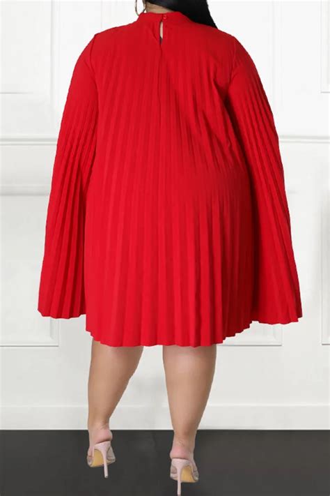 Plus Size All Pleated Batwing Sleeve Midi Dress