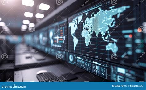 Global Cybersecurity Control Room With Digital World Map Display Stock Image Image Of