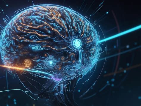 Premium Ai Image Abstract Glowing Circuit Brain Head On Black