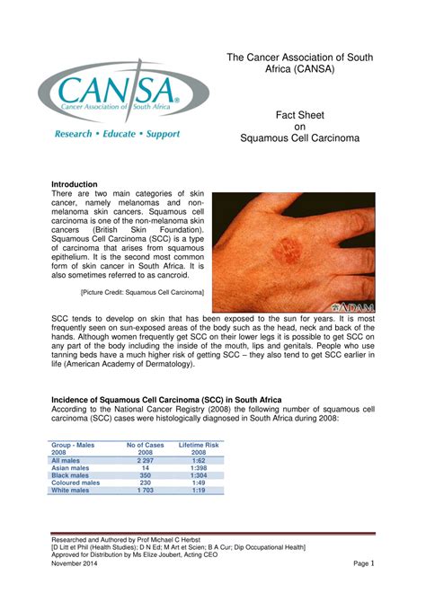 Pdf Fact Sheet On Squamous Cell Carcinoma
