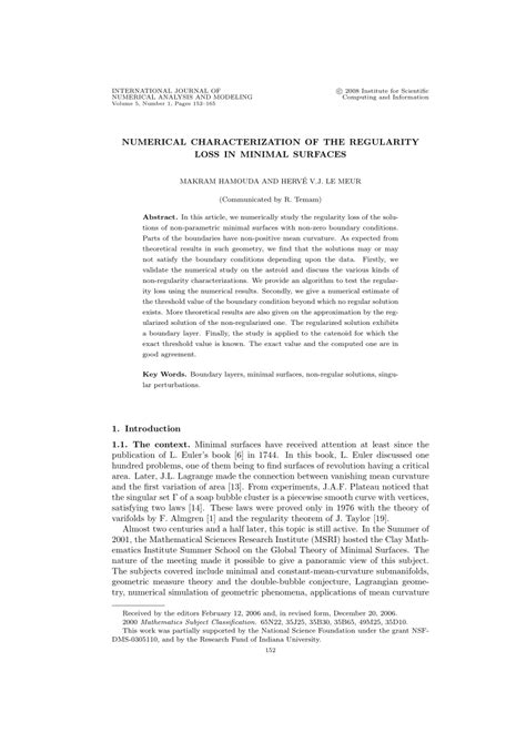 Pdf Numerical Characterization Of The Regularity Loss In Minimal Surfaces